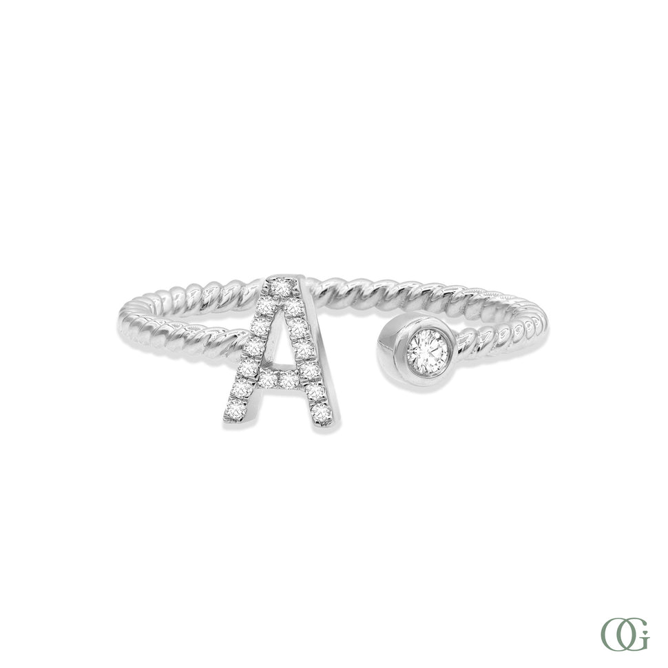 Alphabet Twisted Natural Diamond Ring – A | 14K & 18K Gold Initial ...