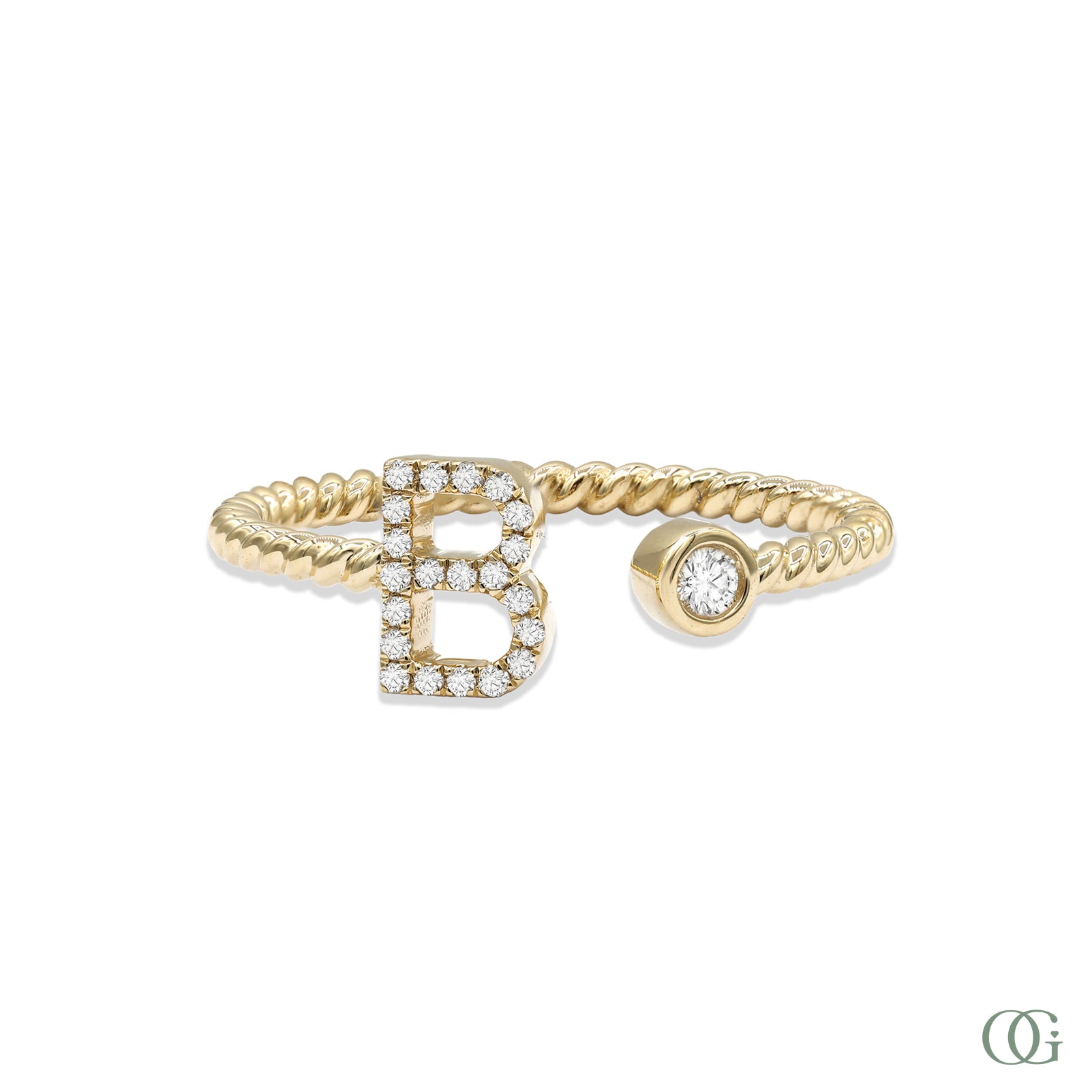 Alphabet Twisted Natural Diamond Ring – B | 14K & 18K Gold Initial ...