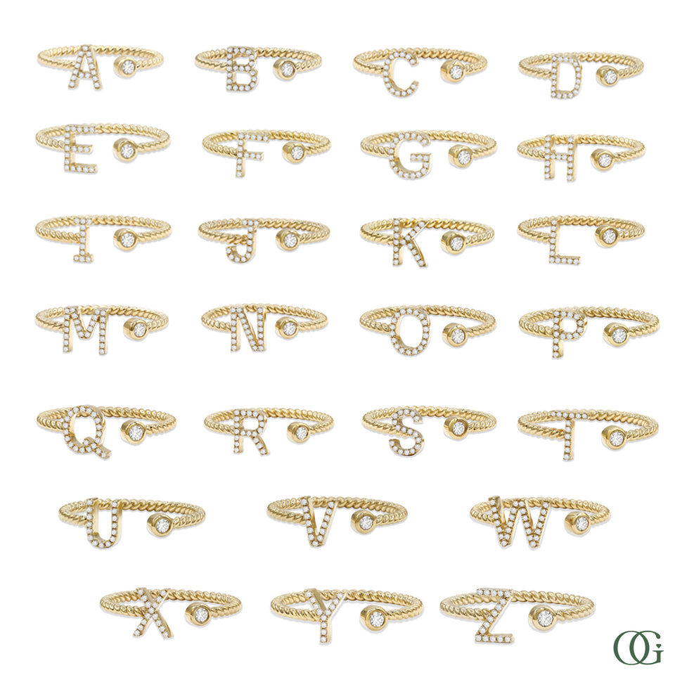 Alphabet Twisted Natural Diamond Ring – A | 14K & 18K Gold Initial ...